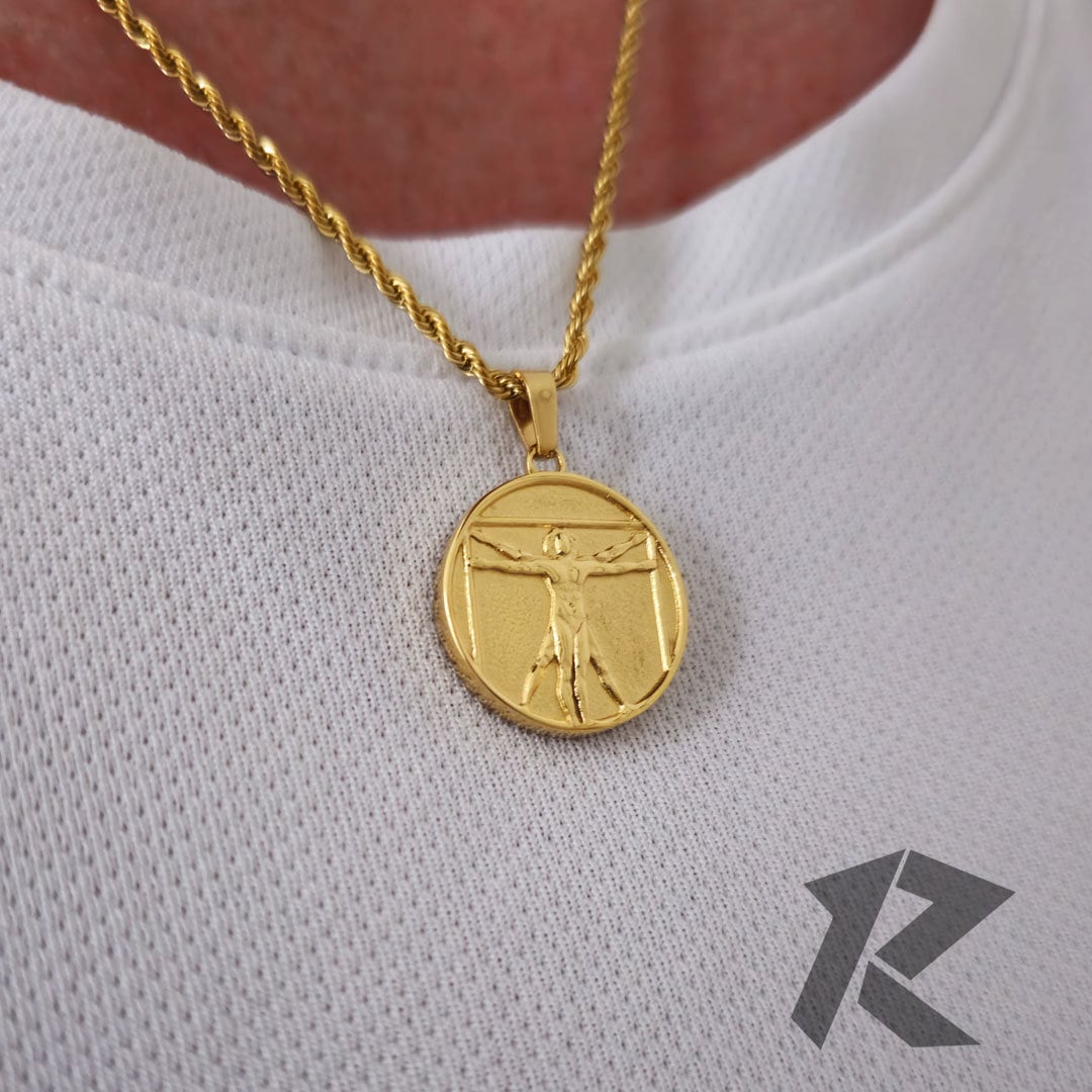 18K Vitruvian Man Pendant Necklace, Men's Necklace, 18K Gold Humankind ...
