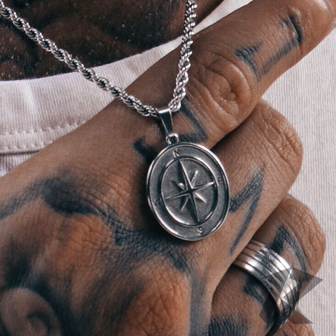 Compass Pendant, Mens Necklace, North Star, Stainless Steel, Free ...