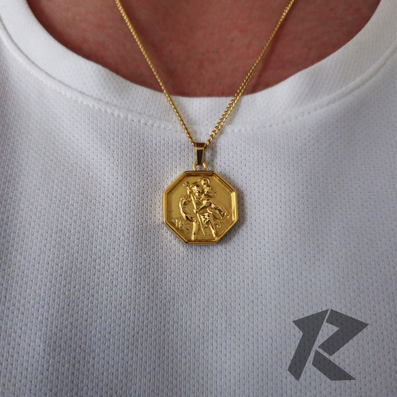 Gold Saint Christopher Pendant Necklace Saint Christopher - Etsy