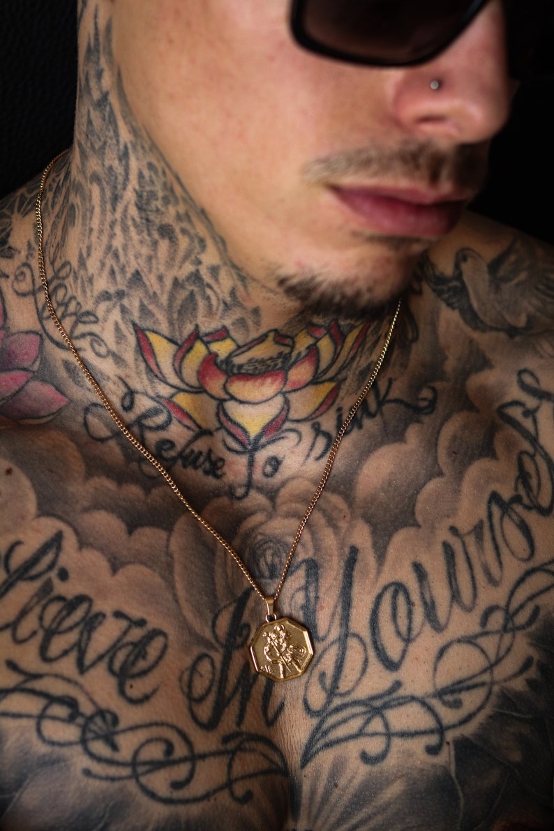 Gold St Christopher Necklace, 18K Gold Stainless Steel Pendant, Travel ...