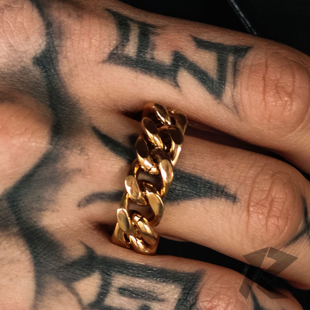 Gold Cuban Ring, Cuban Chain Ring, Gold Mens Ring, Stainless Steel ...