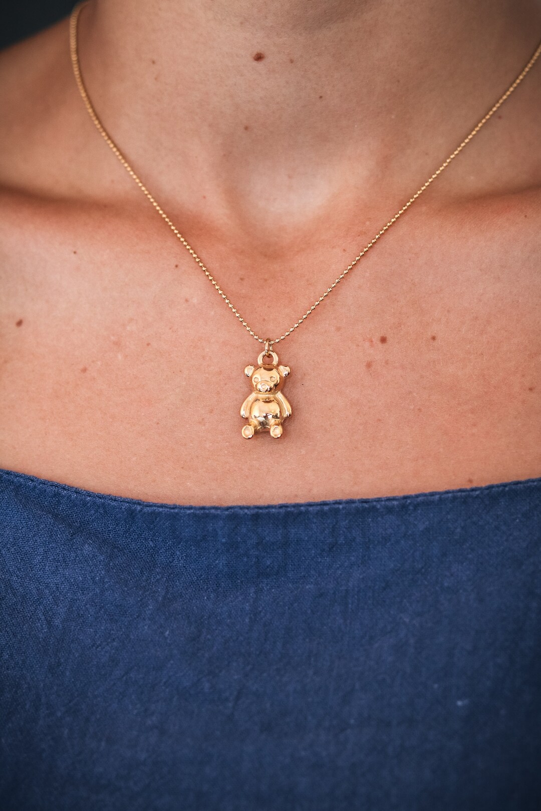 Gold Teddy Bear Pendant, Gold Cute Necklace, Aesthetic Charm, Puffed ...