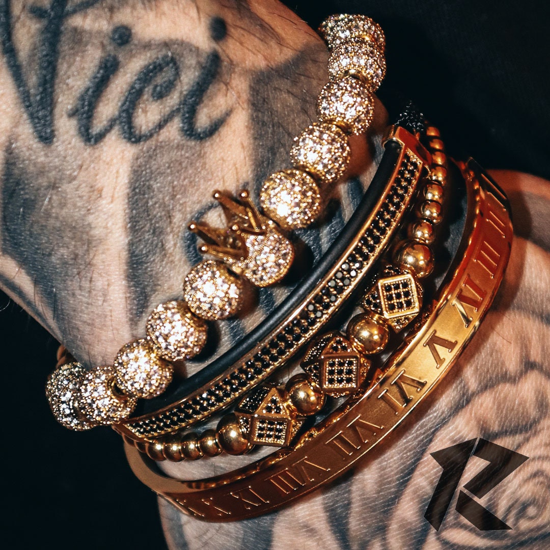 Gold Bracelet Set, Mens Bracelet, Men Gold Bracelet, Stainless Steel ...