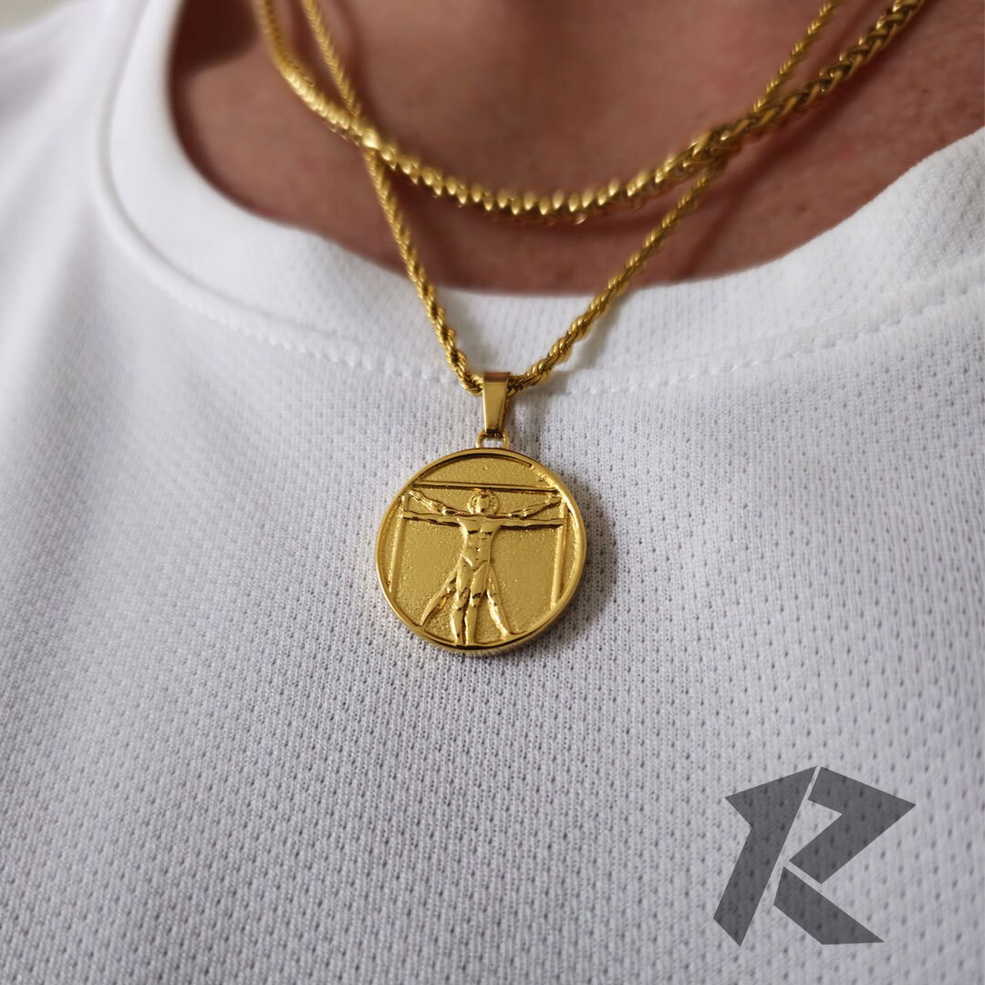 18K Gold Vitruvian Man Pendant 2 Piece Set, Da Vinci Pendant, Handmade ...