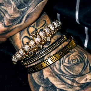 Gold Bracelet Set, Mens Bracelet, Men Gold Bracelet, Stainless Steel ...