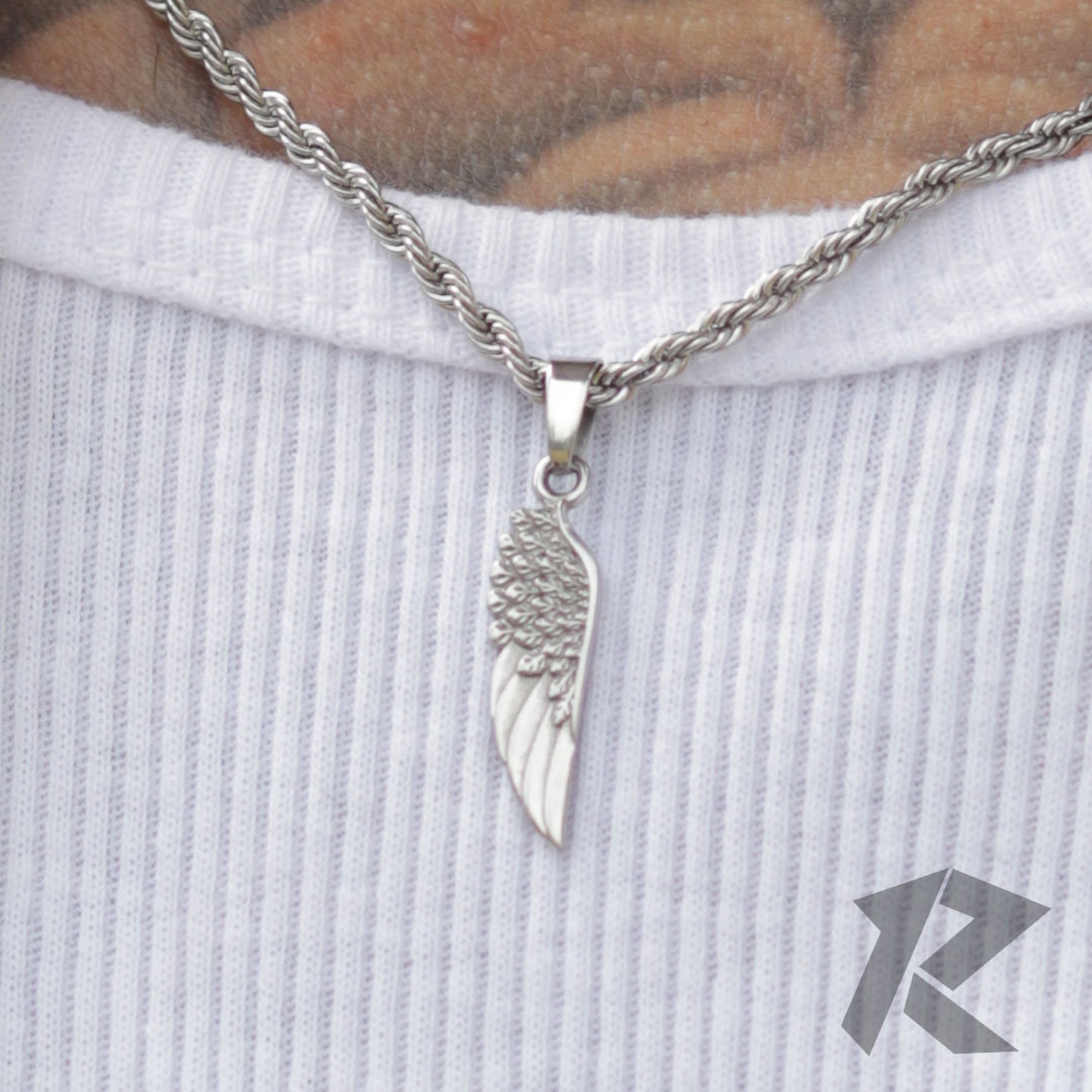 Angel Wing Necklace, Mens Pendant, Mens Necklace, Stainless Steel, Free ...