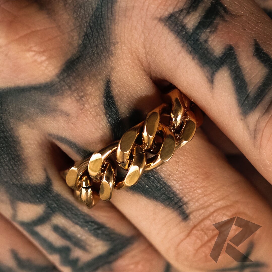 Gold Mens Ring, Cuban Ring, Cuban Chain Ring, Stainless Steel, Free Tracked Shipping, Gift for ...