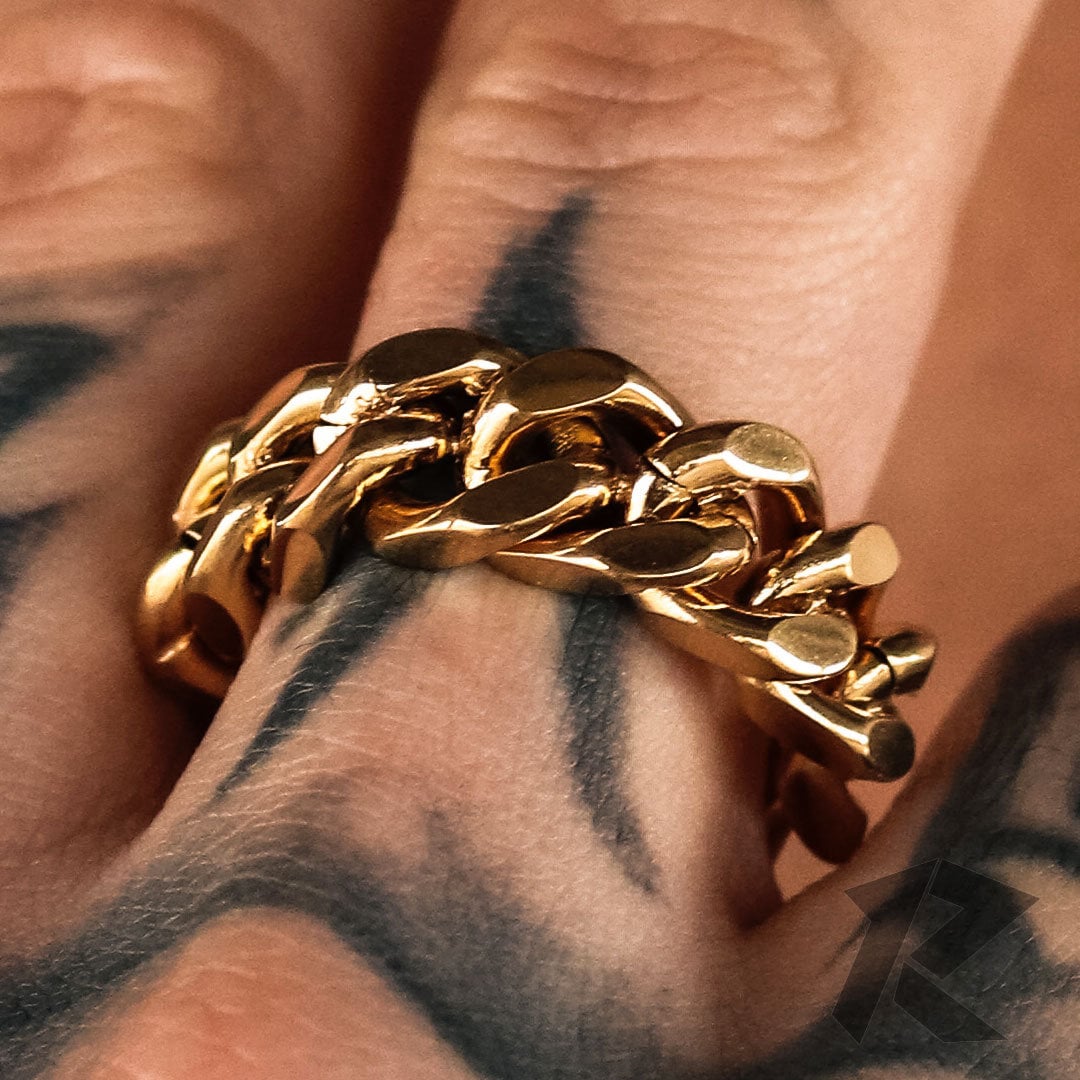 Gold Mens Ring, Cuban Ring, Cuban Chain Ring, Stainless Steel, Free ...