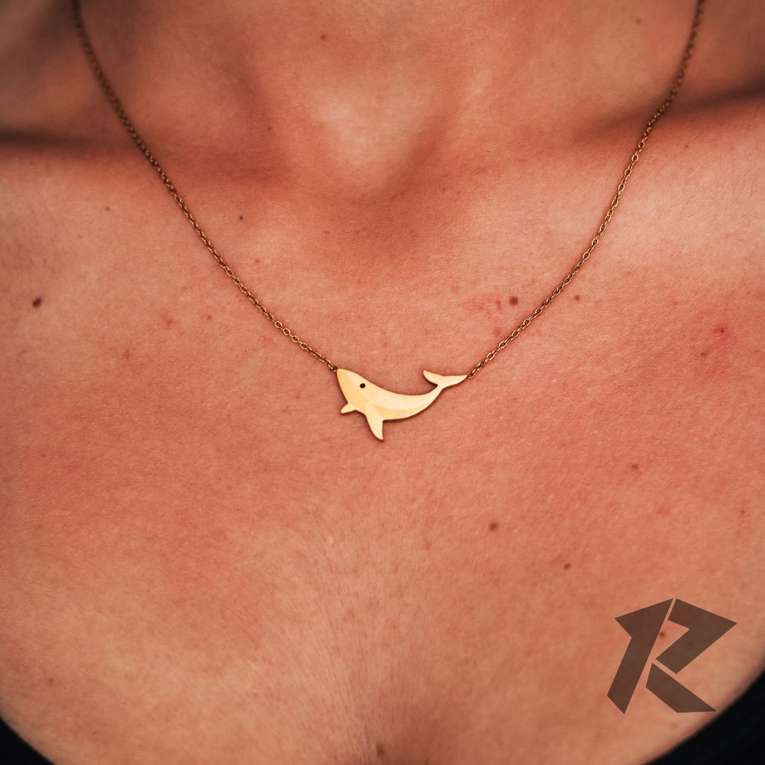 Dainty 18K Gold Whale Necklace, Whale Necklace, Big Fish Jewelry, Ocean ...