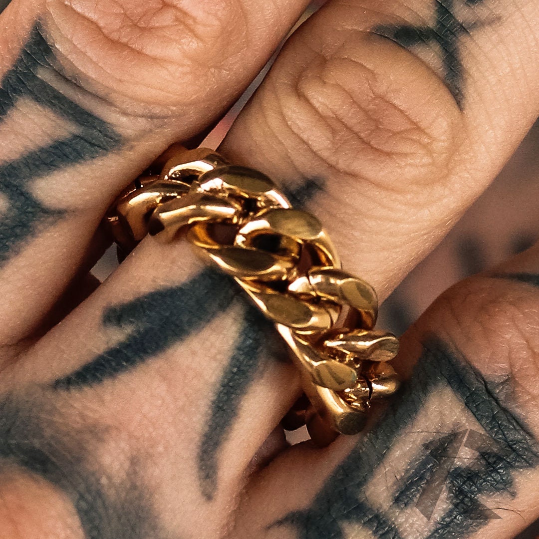 Gold Mens Ring, Cuban Ring, Cuban Chain Ring, Stainless Steel, Free ...