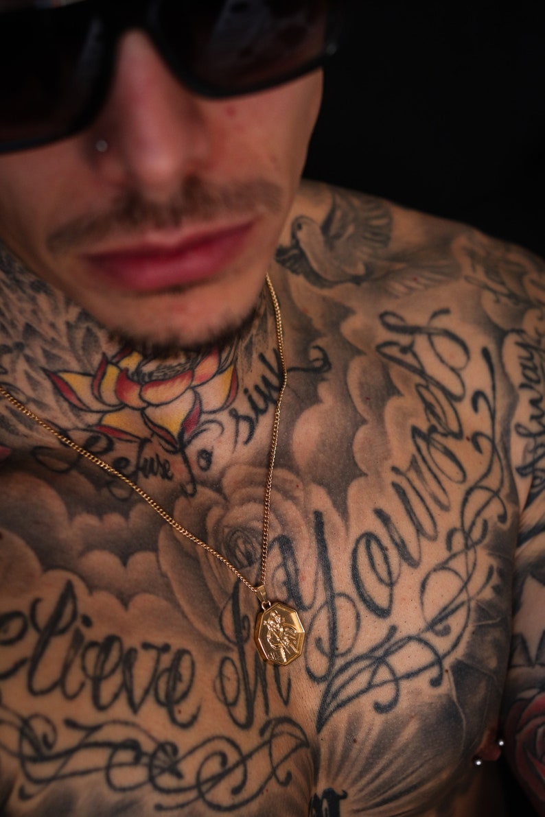 Gold St Christopher Necklace, 18K Gold Stainless Steel Pendant, Travel ...