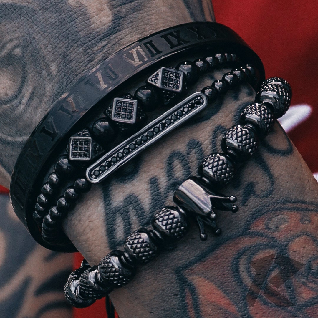 Mens Black Bracelet Set, Bracelets for Men, Stainless Steel, Free Tracked Shipping, Gift for Him ...