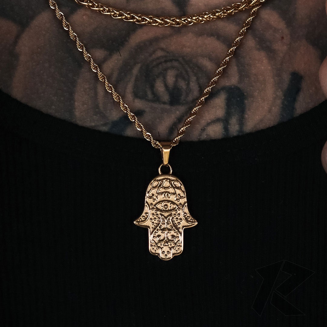 18K Gold Hamsa Necklace Set, Protection Necklace, Hamsa Necklace, Mens ...