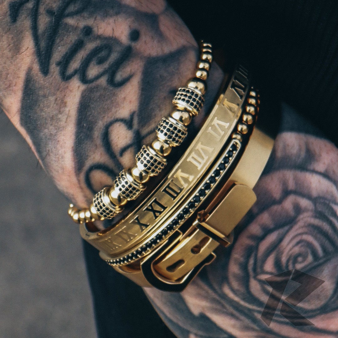 Gold Bracelet Set, Mens Bracelet, Mens Gold Bracelet, Stainless Steel ...