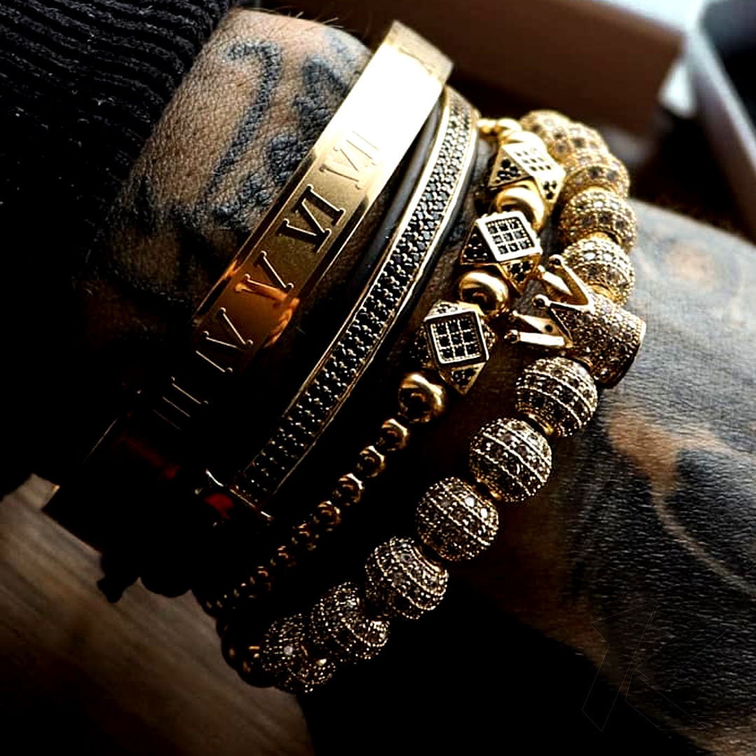 Mens Bracelet Black, Stainless Steel, Black Beaded Bracelet 4 Piece Set ...