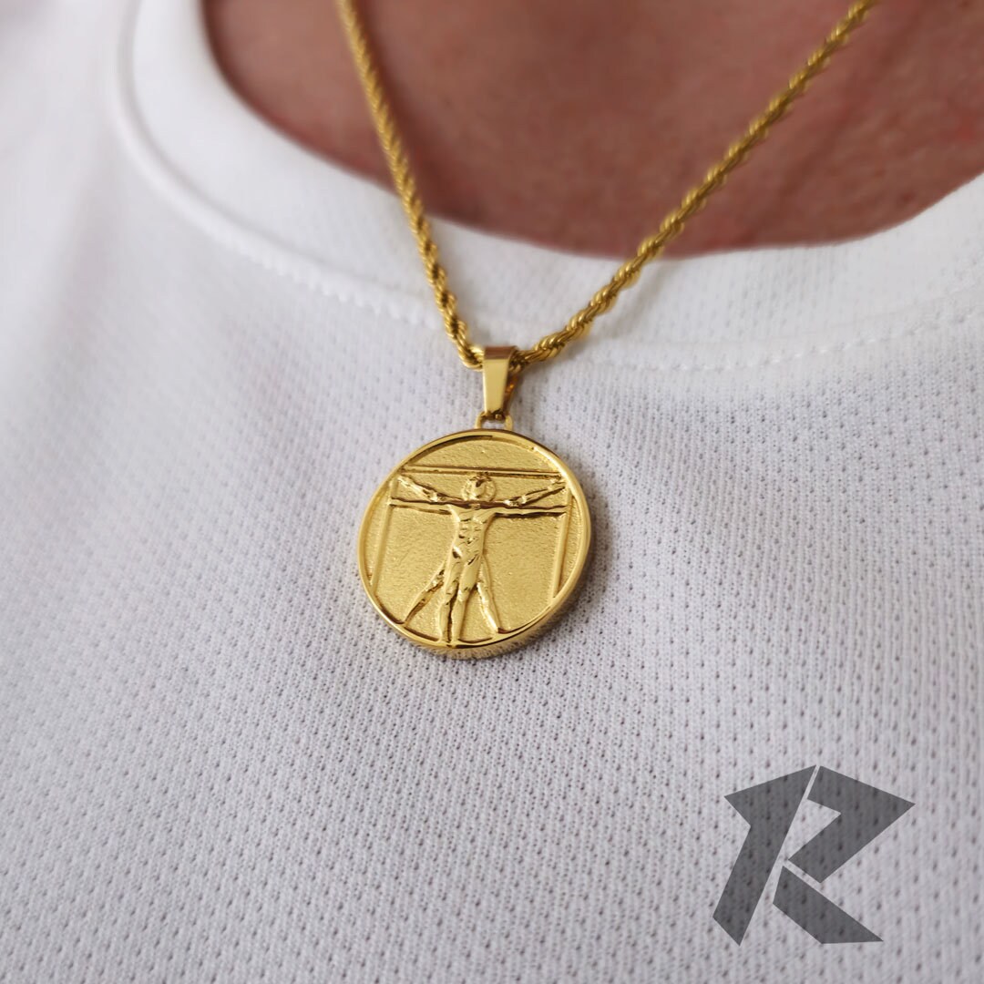 Gold Da Vinci Vitruvian Man Pendant Necklace, 18K Gold Humankind ...