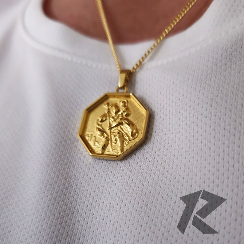 Gold Saint Christopher Pendant Necklace Saint Christopher - Etsy