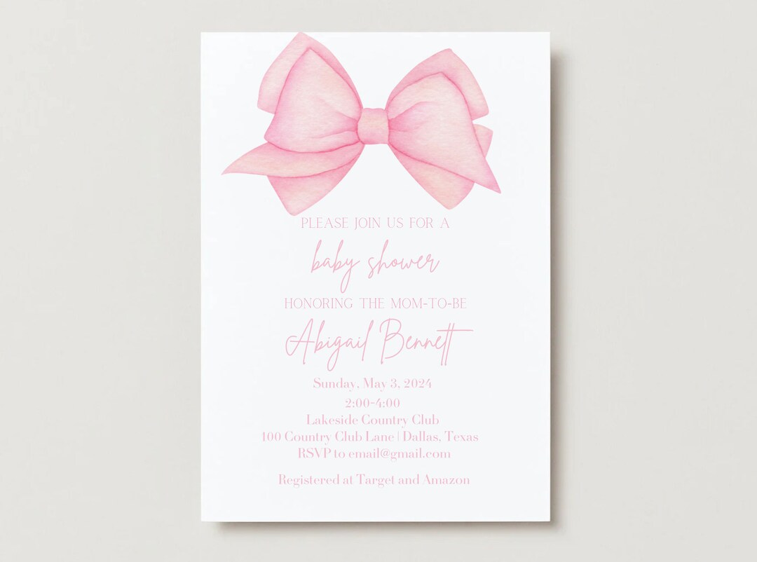 EDITABLE Pink Bow Invitation for Baby Shower, Minimalist Baby Shower ...