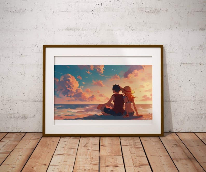 Sunset Companions: Luffy and Nami One Piece Art Print digital Download ...
