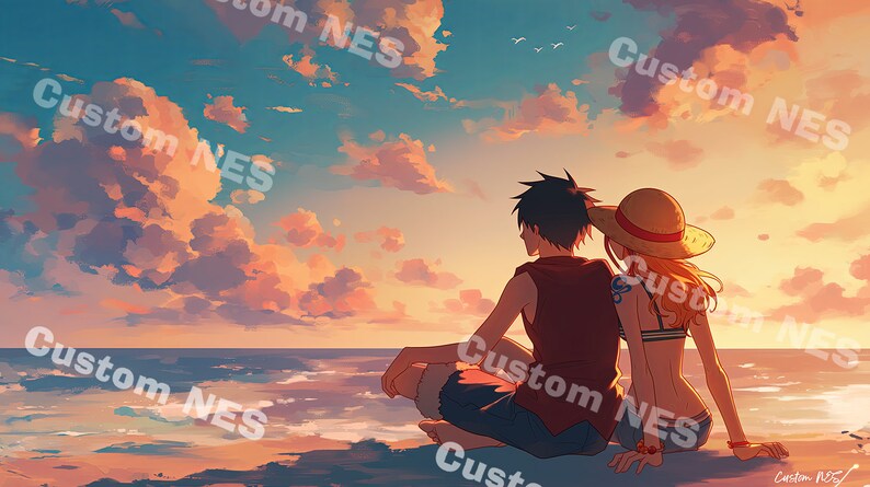 Sunset Companions: Luffy and Nami One Piece Art Print digital Download ...