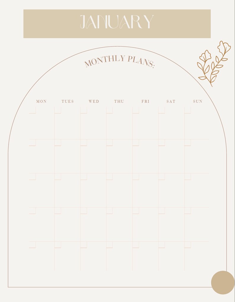 Boho Monthly Calendar Template| Printable, Digital Download, Boho ...