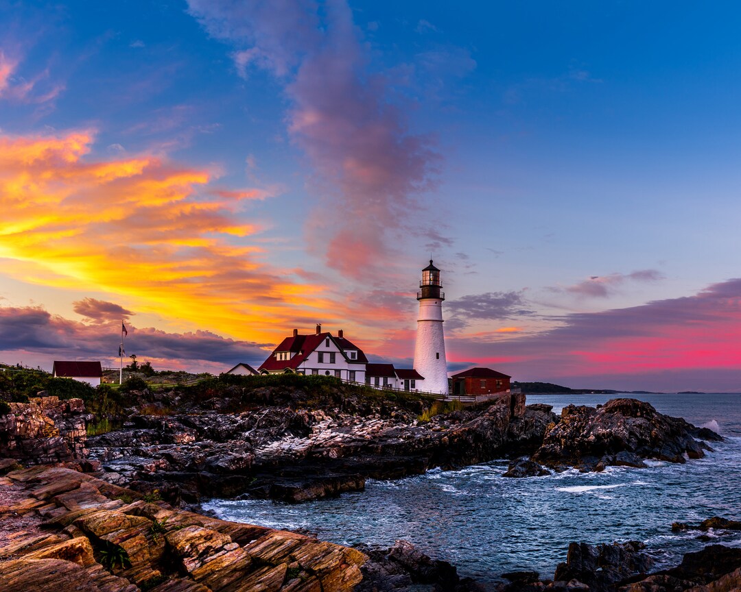 Portland Maine Lighthouse at Sunset | Coastal Sunset Photography Print ...