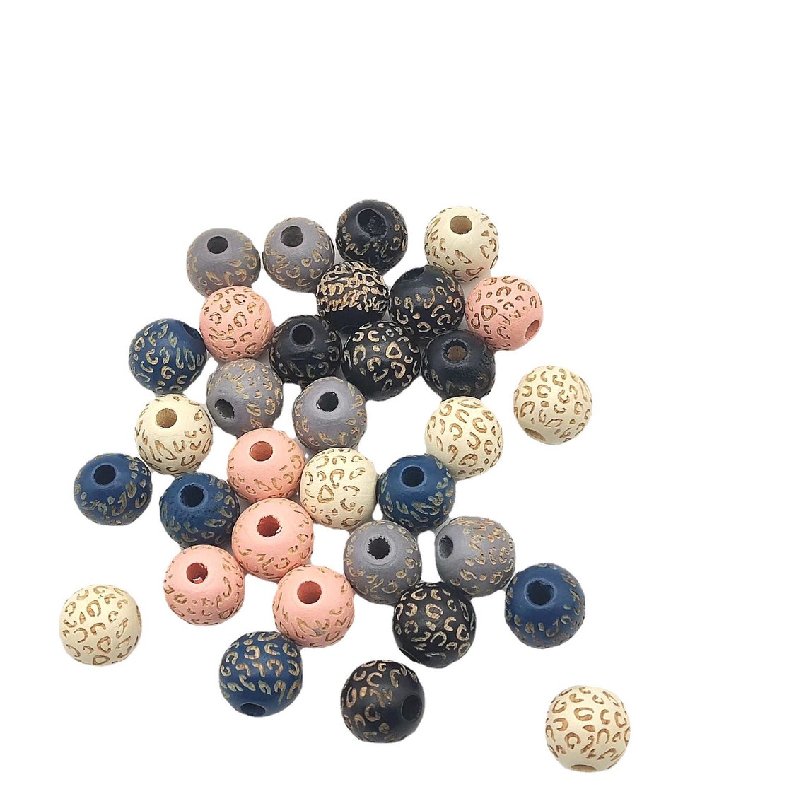 10pc 16mm Printed Wooden Beads for Jewelry Making, Large Macrame Wood ...