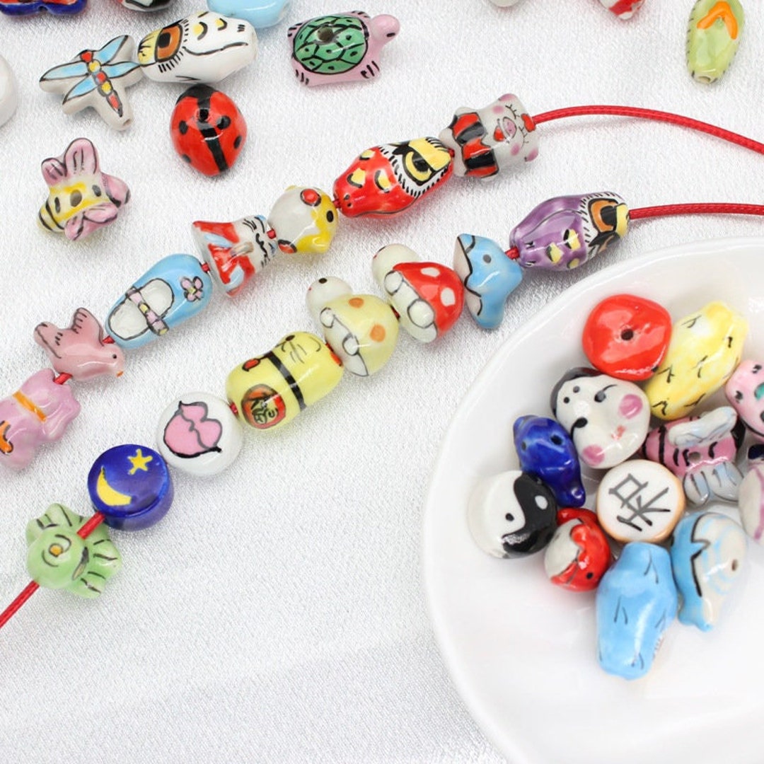 10pc Hand Painted Assorted Large Ceramic Beads for Jewelry Making ...