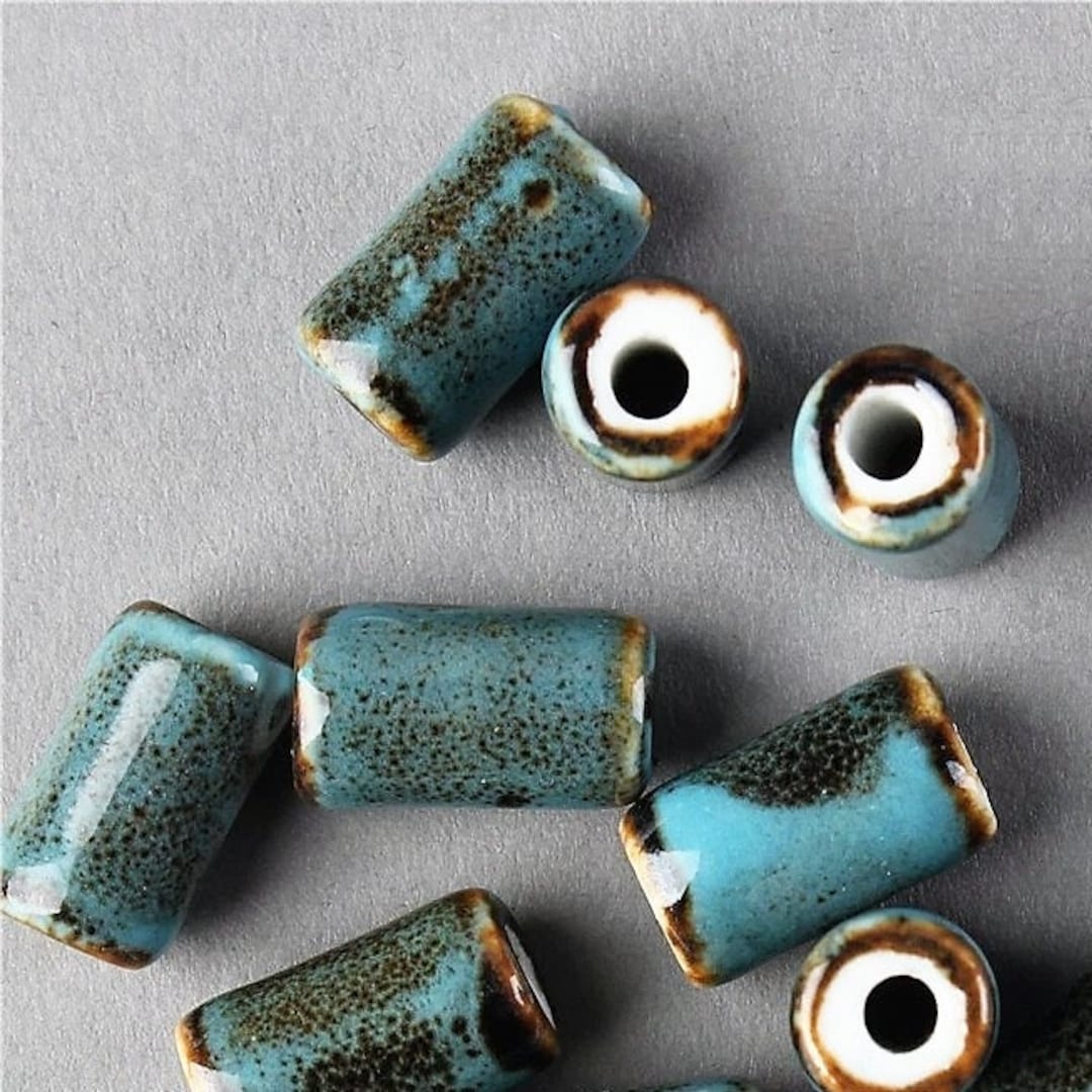 10pc 16mm Large Ceramic Tube Beads for Jewelry Making, Cylinder Shaped ...
