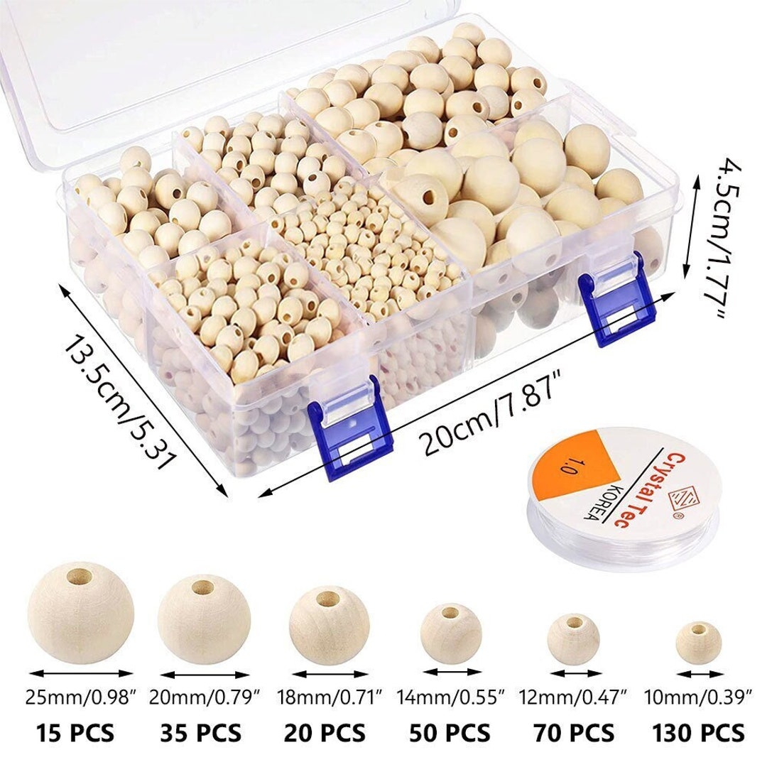 1105/320pc Round Natural Wood Macrame Beads Large Hole, Boxed DIY Craft ...