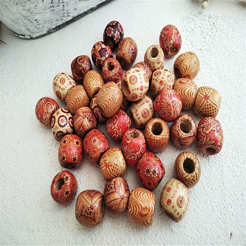 30pc 17mm Extra Large Wood Beads for Jewelry Making, Bulk Vintage Print ...