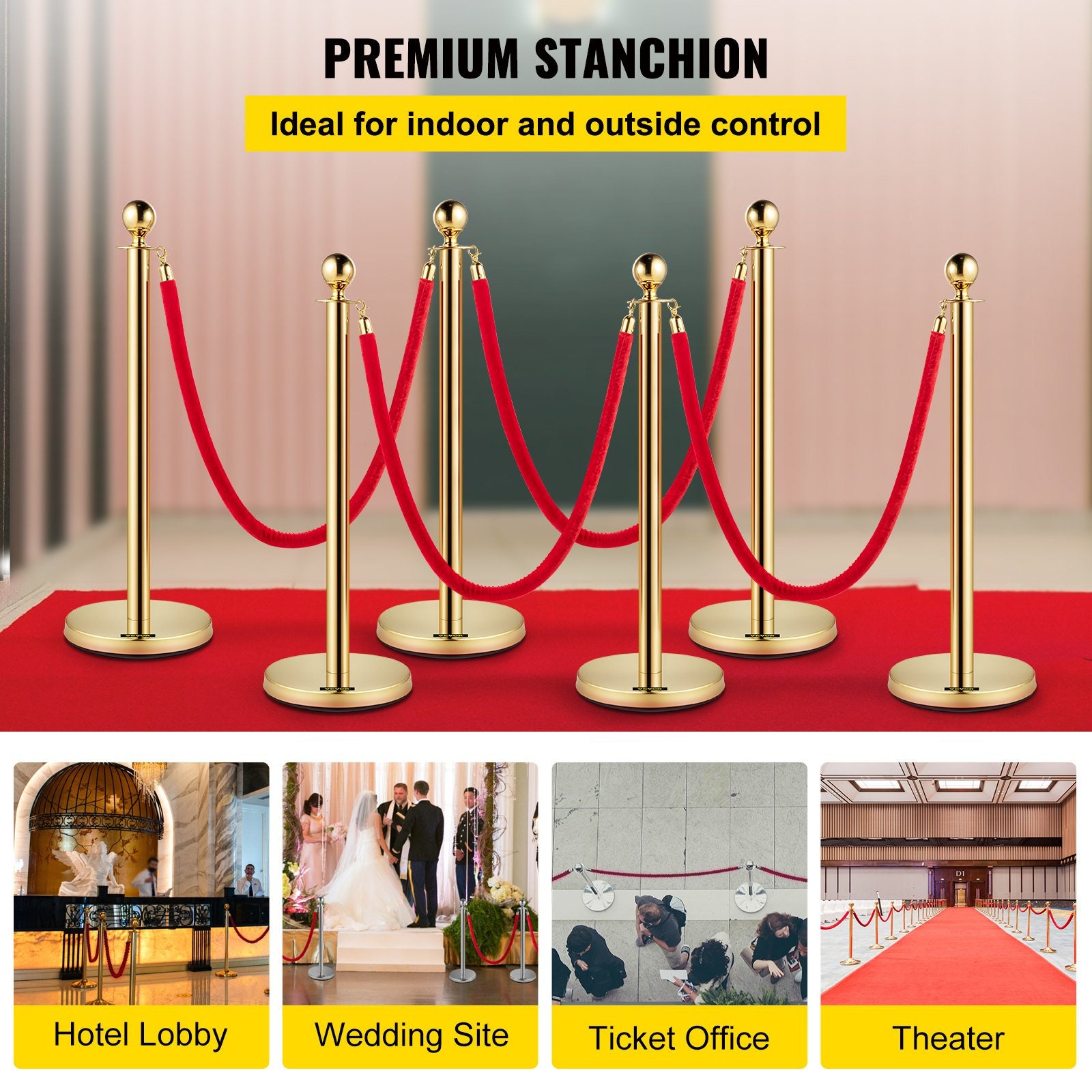 Gold Premium Crowd Control Stanchions With Extended Velvet Rope - Etsy