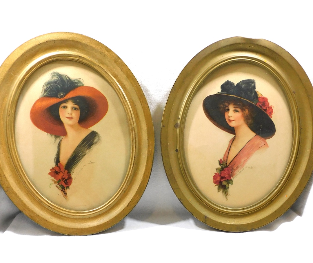 Antique Signed Pair J Knowles Hare 1912 Fashionable Lady Prints Large ...