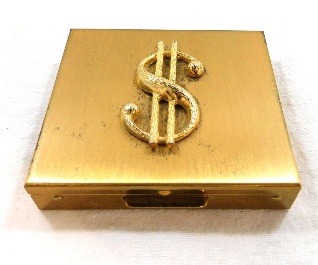 MCM Metal Coin Box Brass Colored Metal Interior Coin Slots Plastic ...