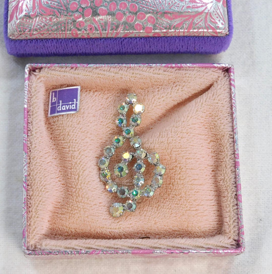 Vintage B David Treble Clef Brooch: Aurora Borealis Rhinestones, Original Box -br66 - Etsy