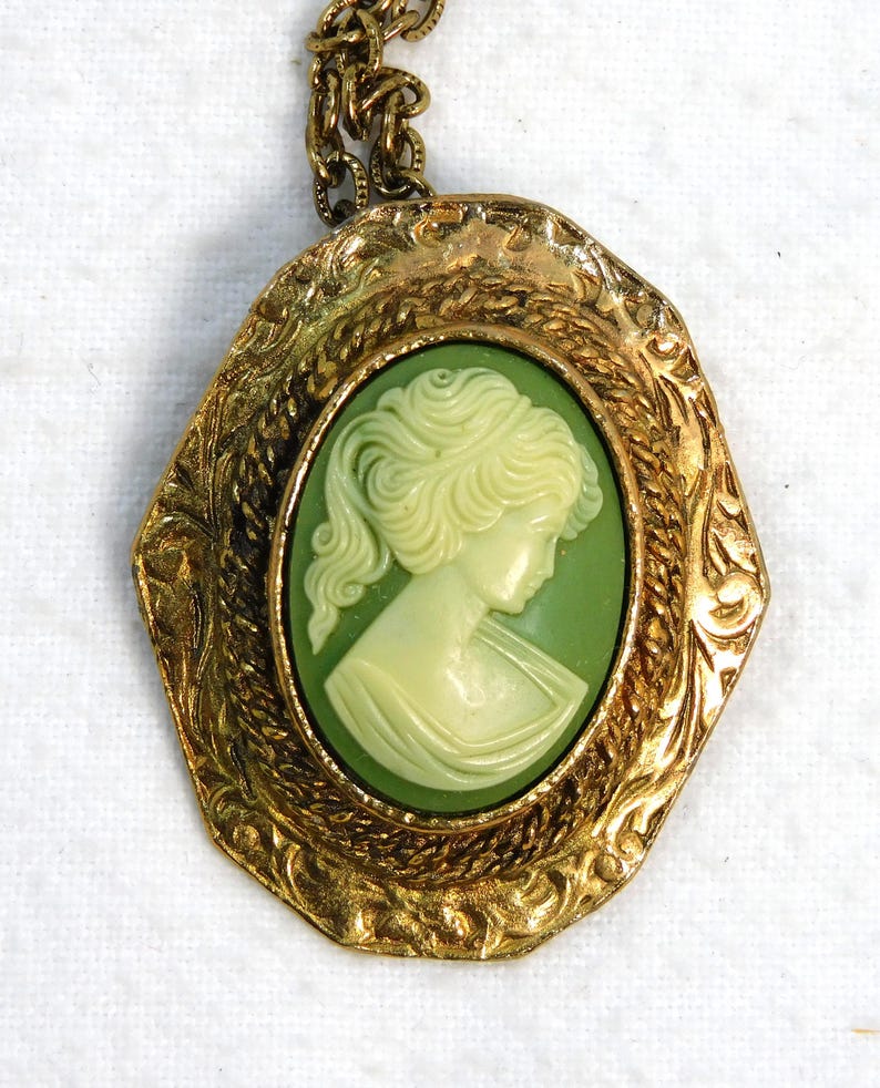 Vintage Operi Cameo Pin & Pendant With Gold Toned Chain: 24" Long -N87 ...