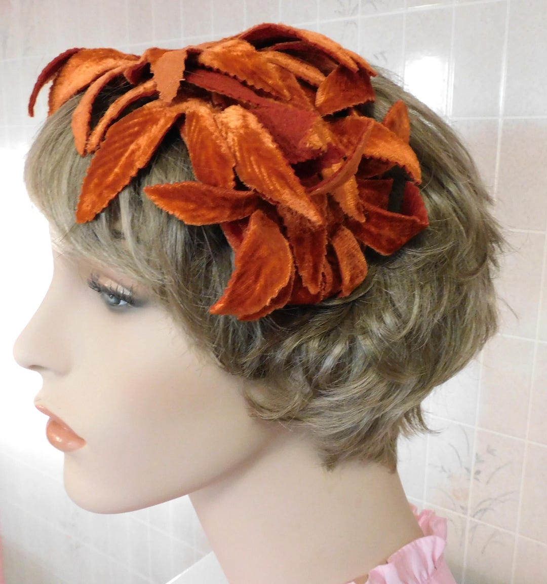MCM Ladies Rust Colored Hat Velour Leaves Covered Wide Headband Style ...