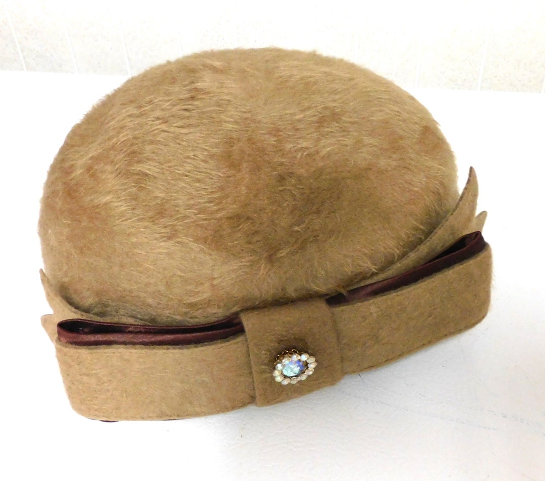 Vintage Ladies Labeled Genuine Beaver Pill Box Beanie Style Winter Hat ...