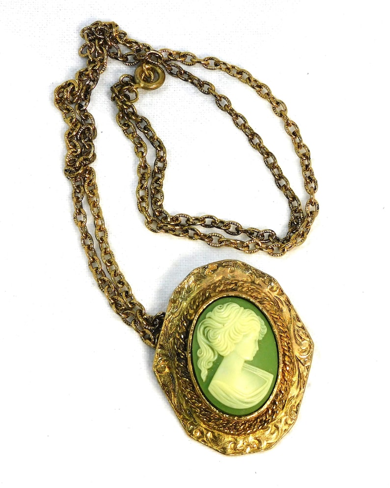 Vintage Operi Cameo Pin & Pendant With Gold Toned Chain: 24" Long -N87 ...