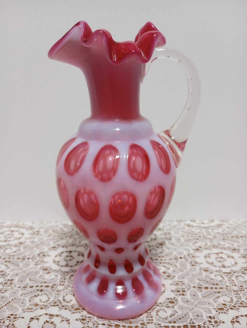 Vintage Fenton Coin Dot Cranberry Pink Glass Ruffled 8 - Etsy