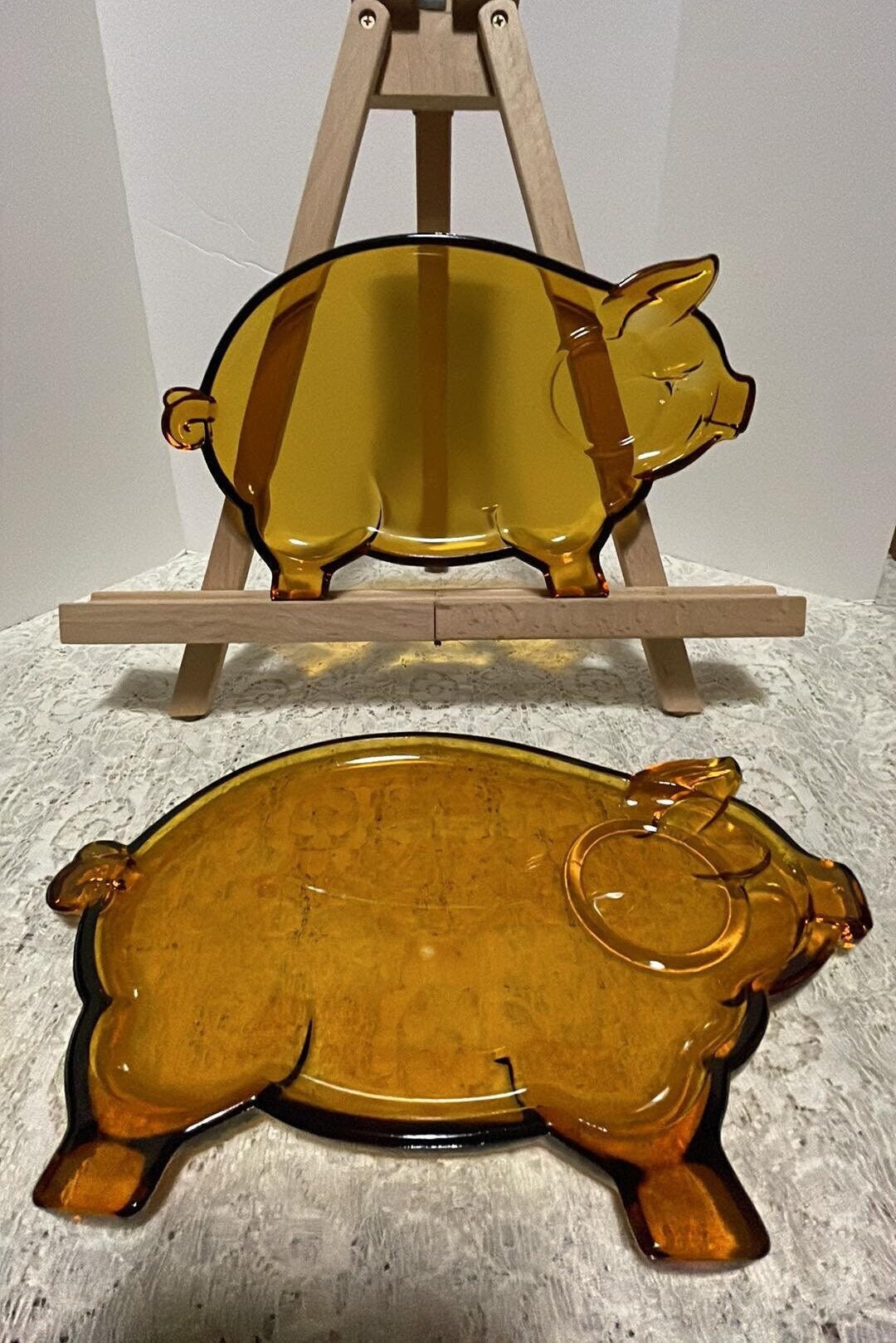 Vintage TAR1 by Tiara Amber Glass Pig Snack Tray/plate - - Etsy
