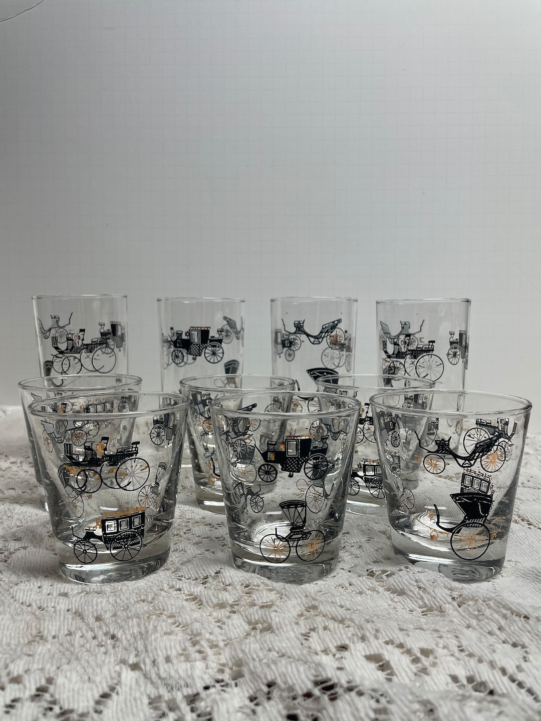 10 Pieces Vintage Libbey Glass Stagecoach Glass Tumblers and Juice ...