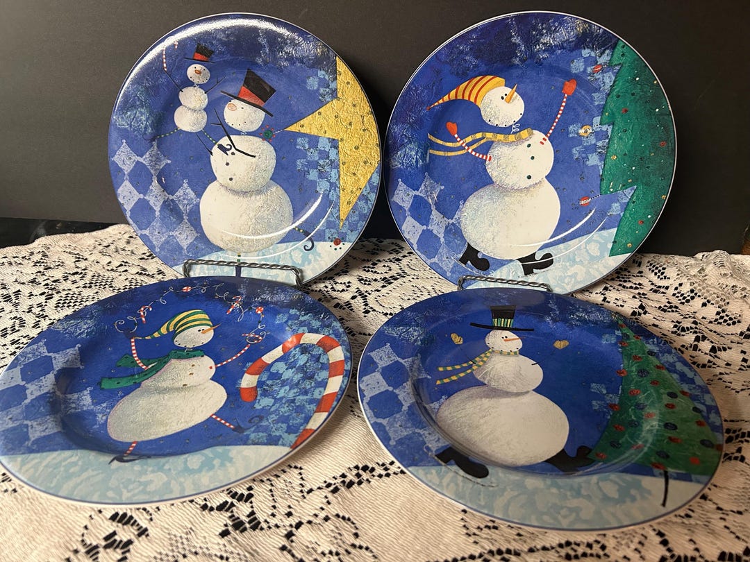 The Sukura Table Snow Pals 4 Salad Plates Snowmen - Etsy