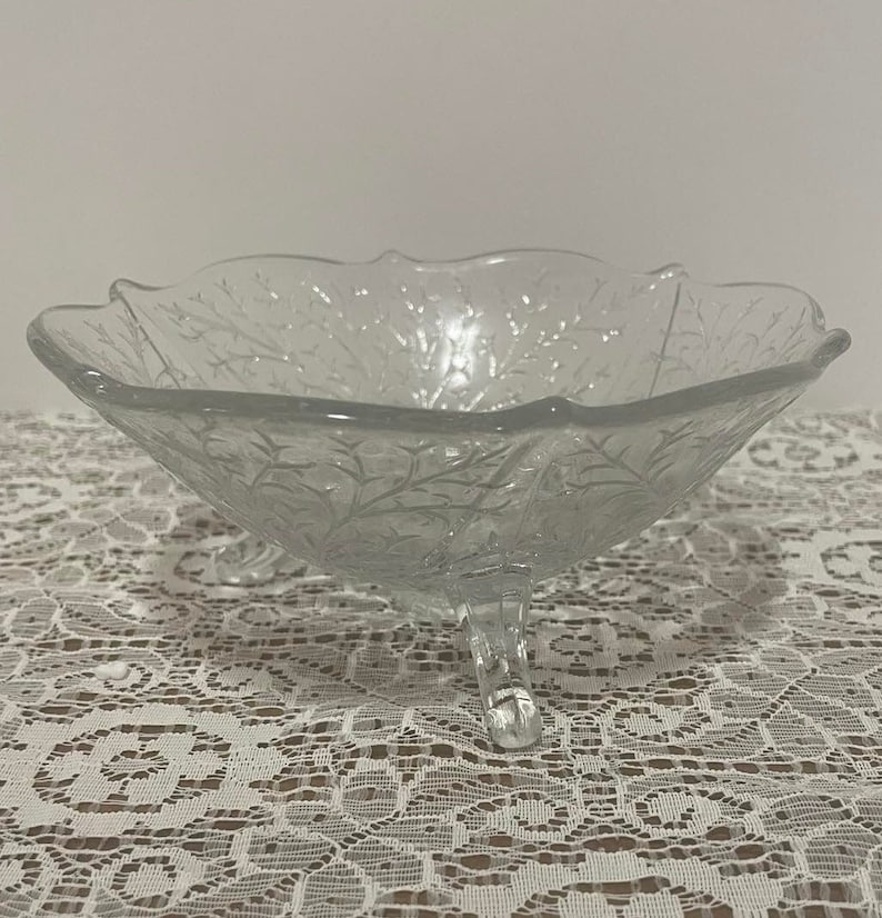 Vintage Clear Etched Glass 3-footed Candy Dish - Etsy