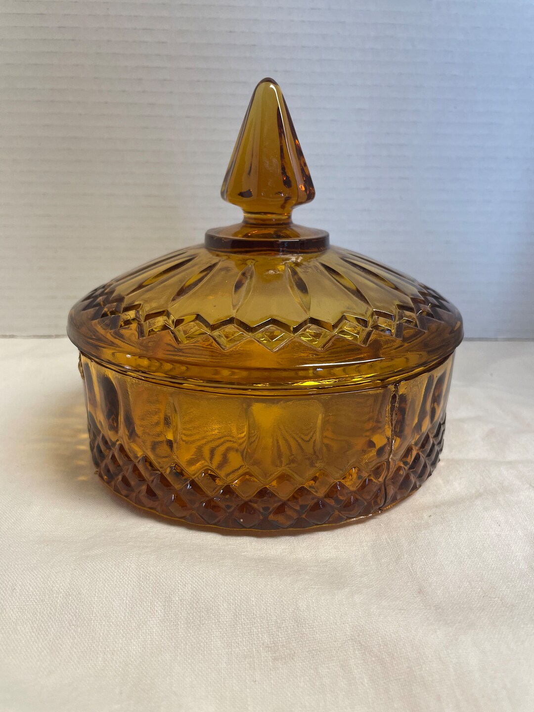 Indiana Glass Amber Diamond Point Pattern Covered Dish. - Etsy