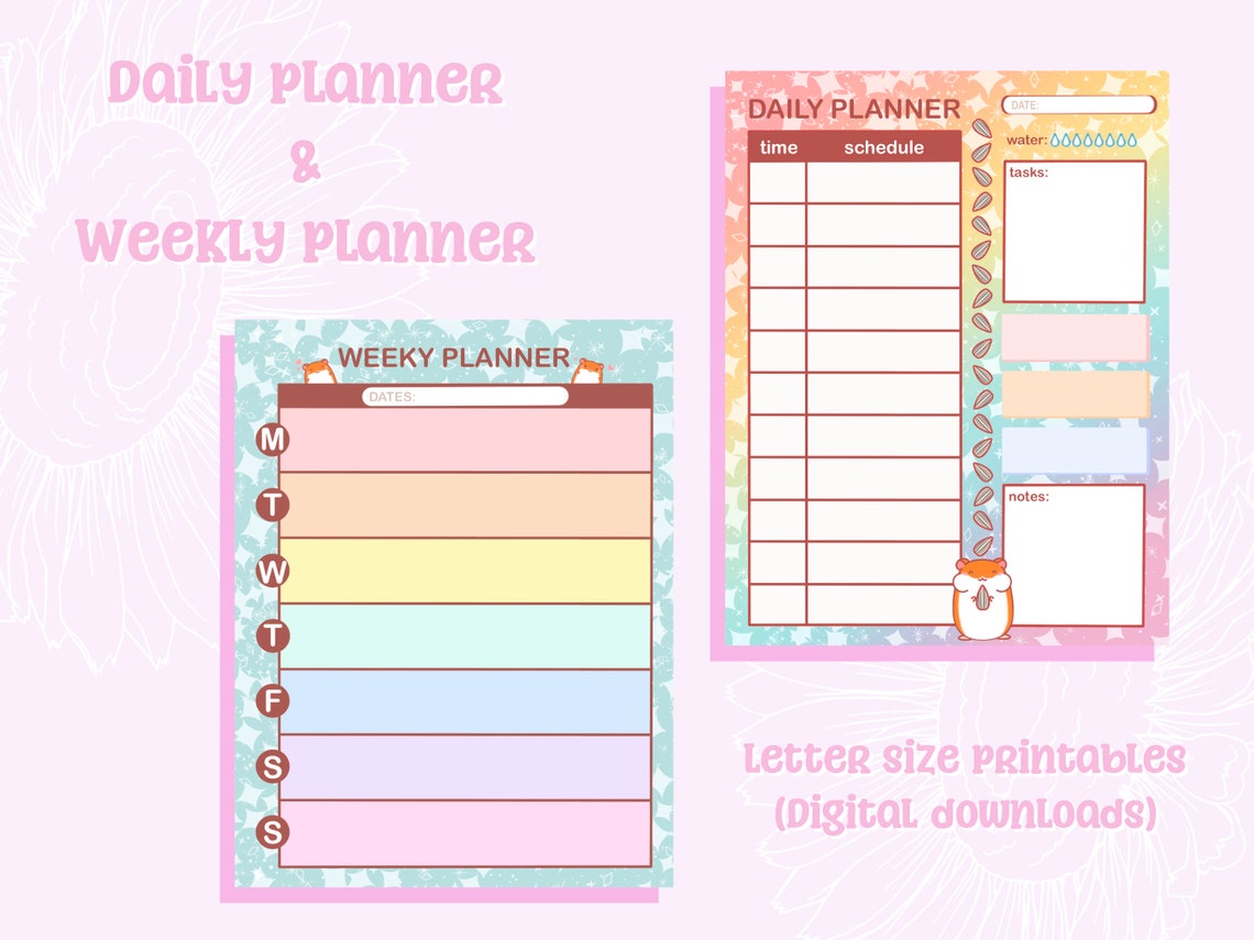 Cute Hamster Daily and Weekly Planner Printable Stationary | Letter ...