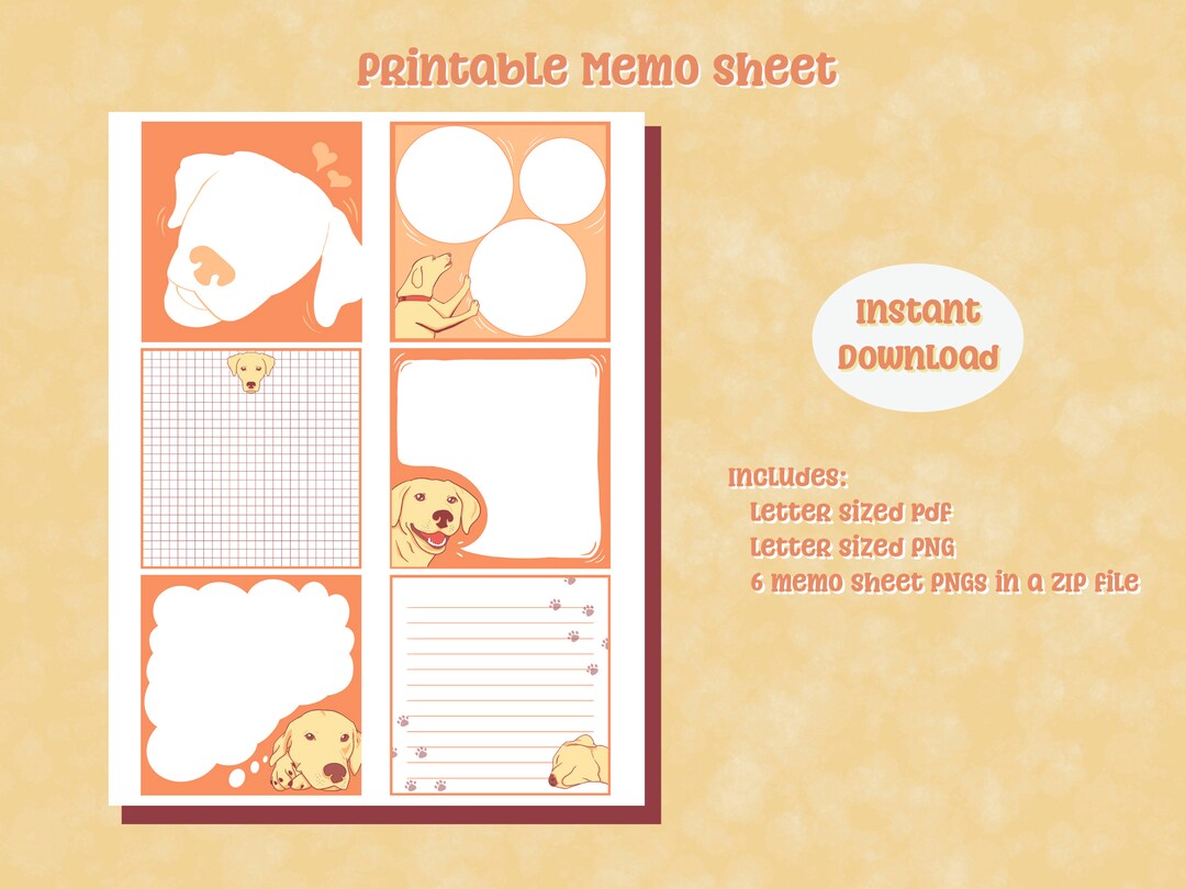 Cute Labrador Dog Memo Sheet Printable Stationary Letter Size digital ...