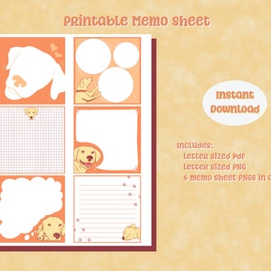 Cute Labrador Dog Memo Sheet Printable Stationary Letter Size digital ...