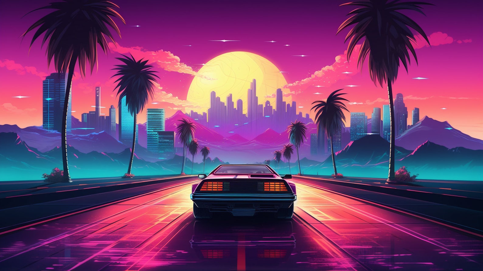 Desktop Wallpaper | Desktop Background | Synthwave | Car | Retro ...