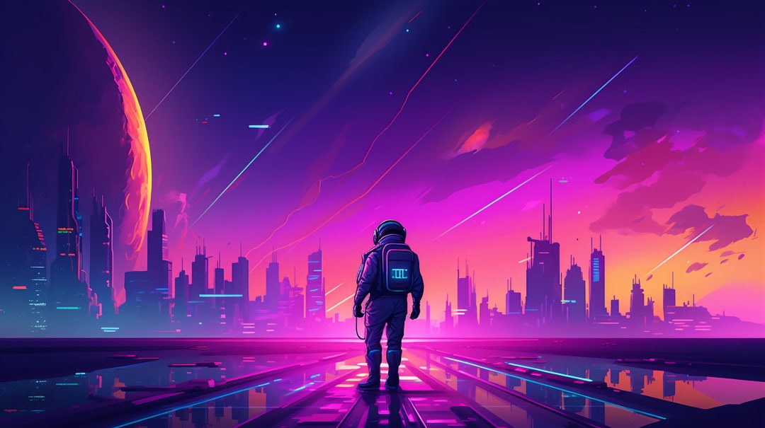 Desktop Wallpaper | Desktop Background | Astronaut | Synthwave | Retro ...